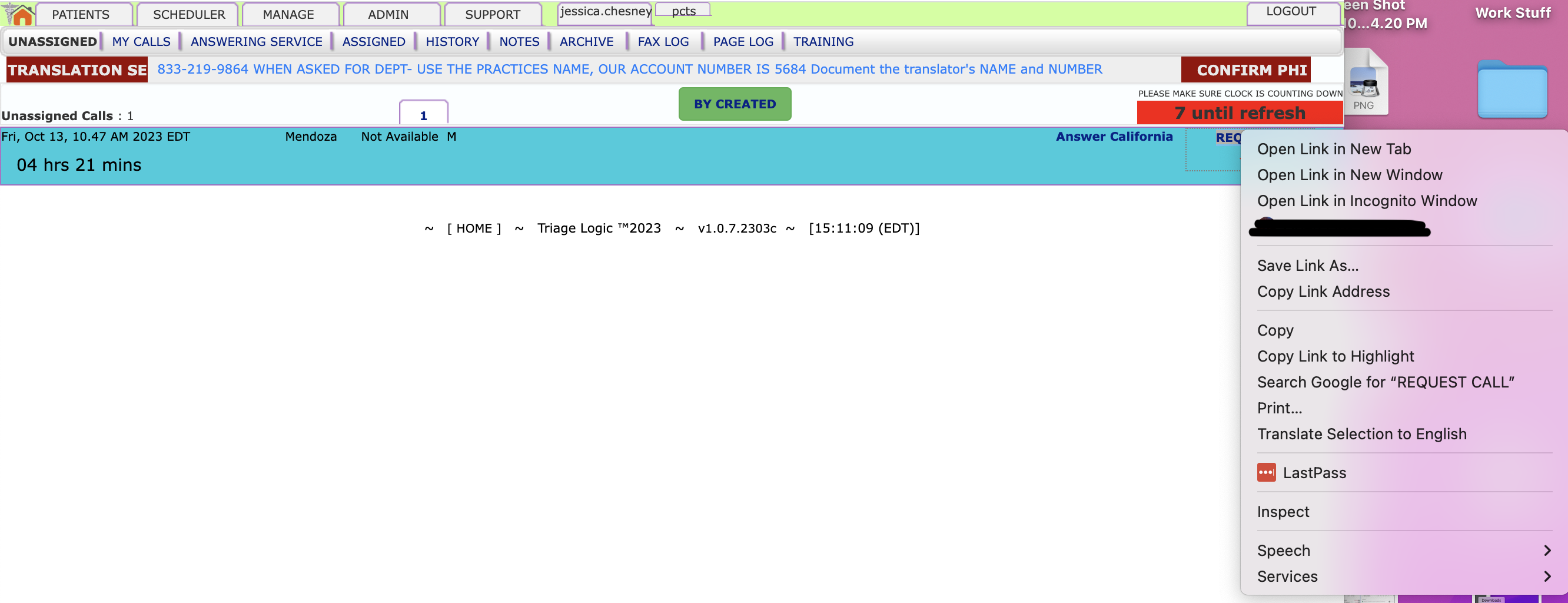 2. Select and click on "Copy Link Address" from the action menu.
